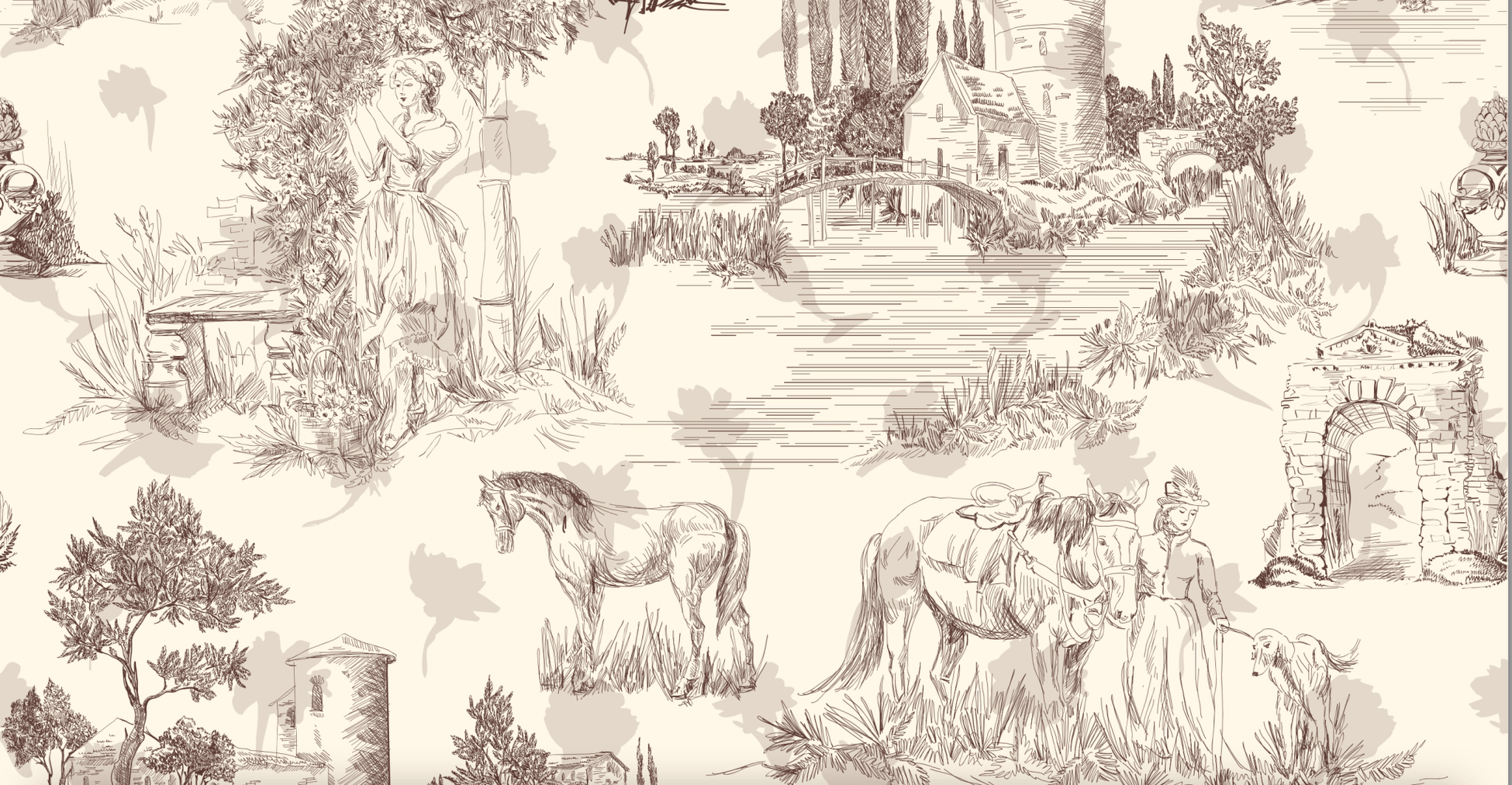 Toile Wallpaper for Walls - Peel and Stick and Removable