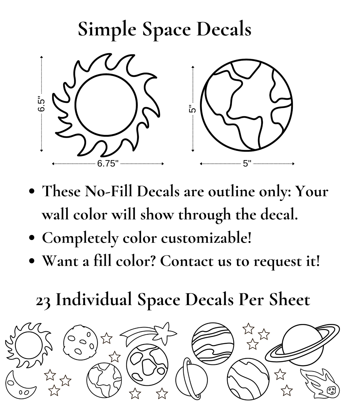 Simple Space Decals (Peel and Stick Decals)