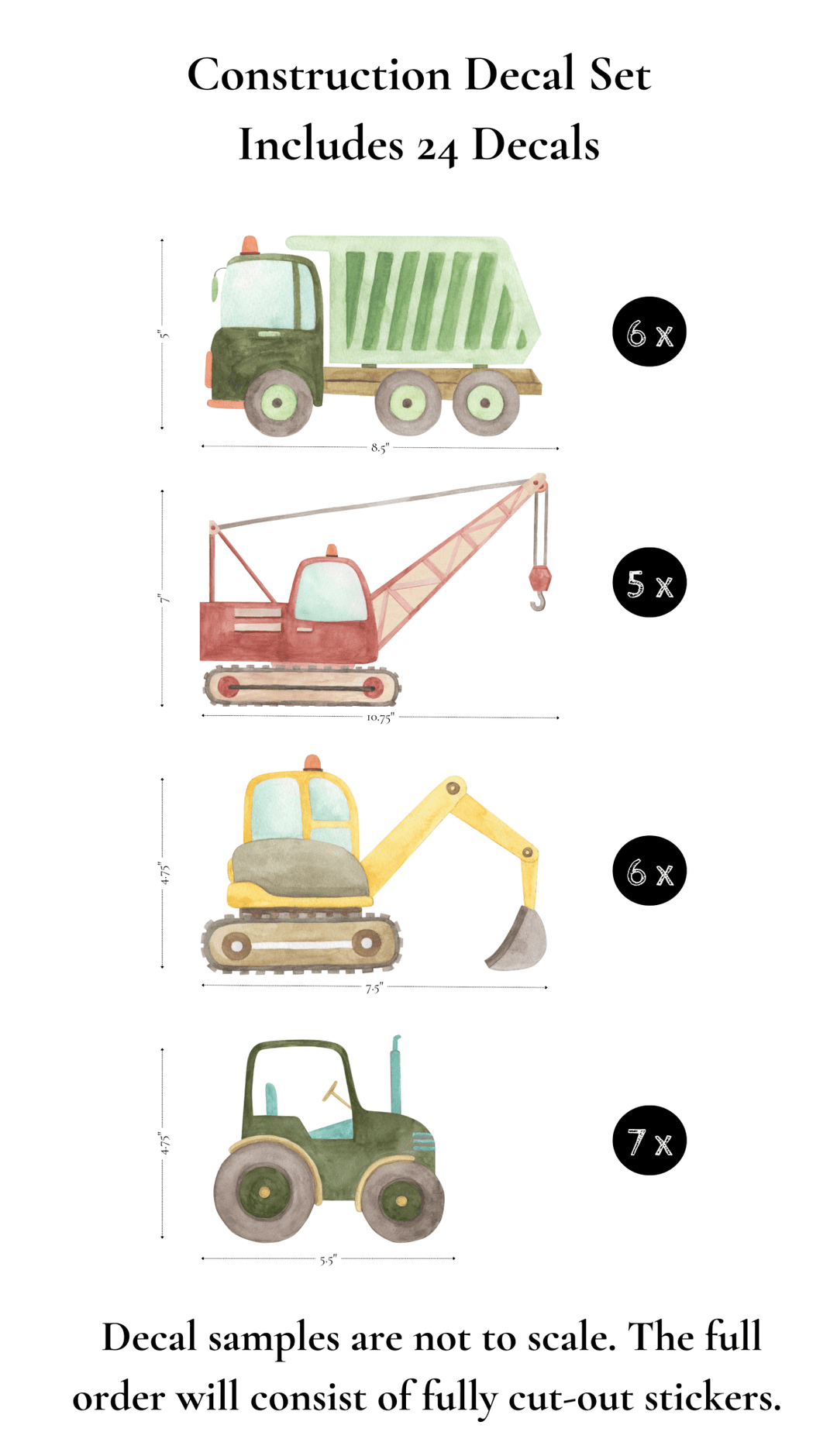 Construction Watercolor Wall Stickers - Removable Decals