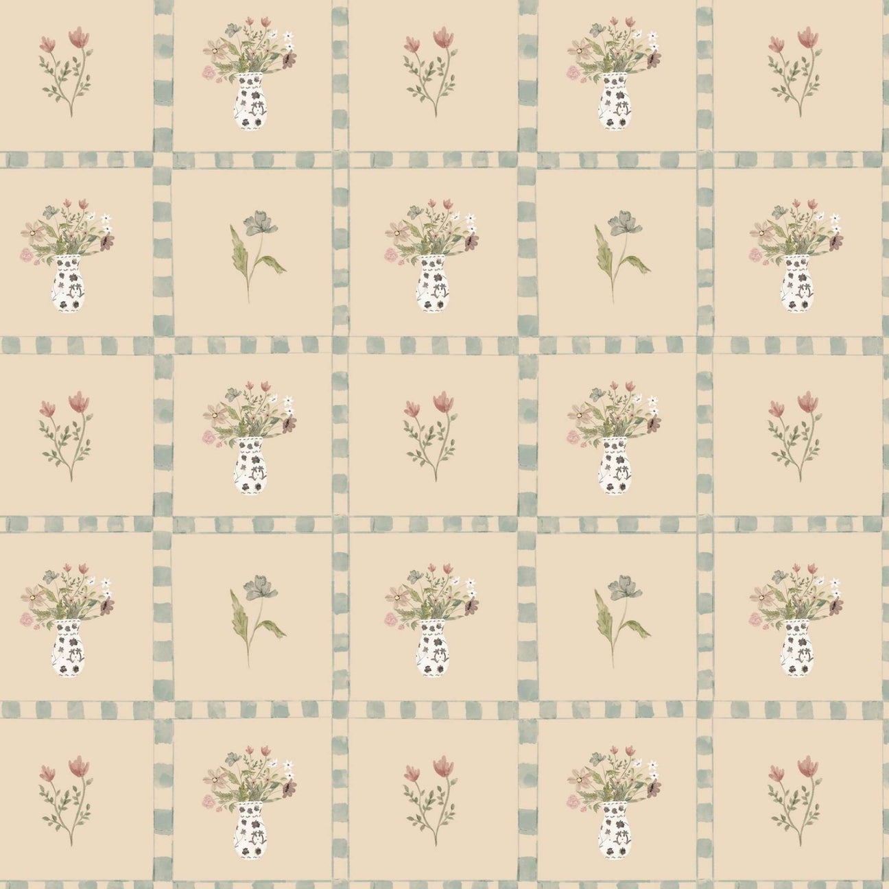 Cottagecore Wallpaper | Floral Vintage Tiles, Cozy Cottage Wallpaper