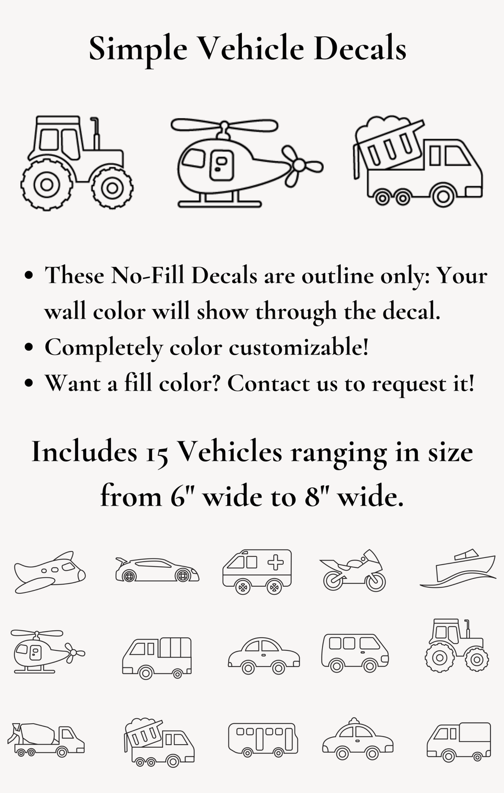 Simple Vehicle Wall Stickers (Peel and Stick Decals)