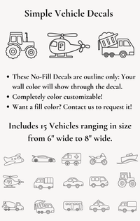Simple Vehicle Wall Stickers (Peel and Stick Decals)