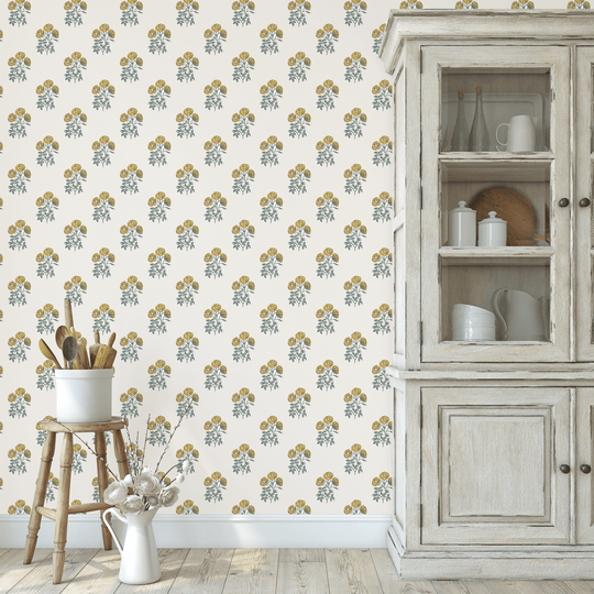 Yellow Block Print Wallpaper, Peel and Stick or Traditional