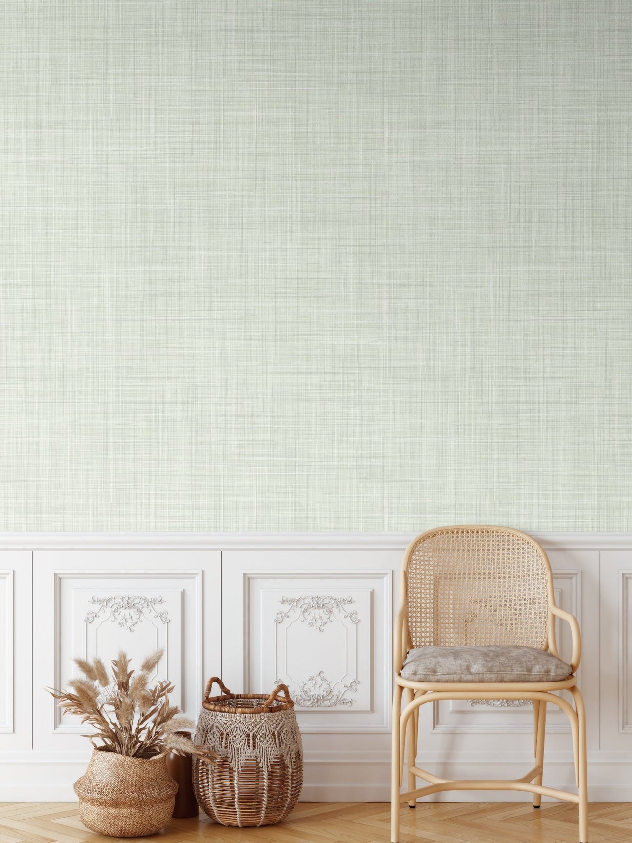 Faux grass cloth peel and stick wallpaper - removable