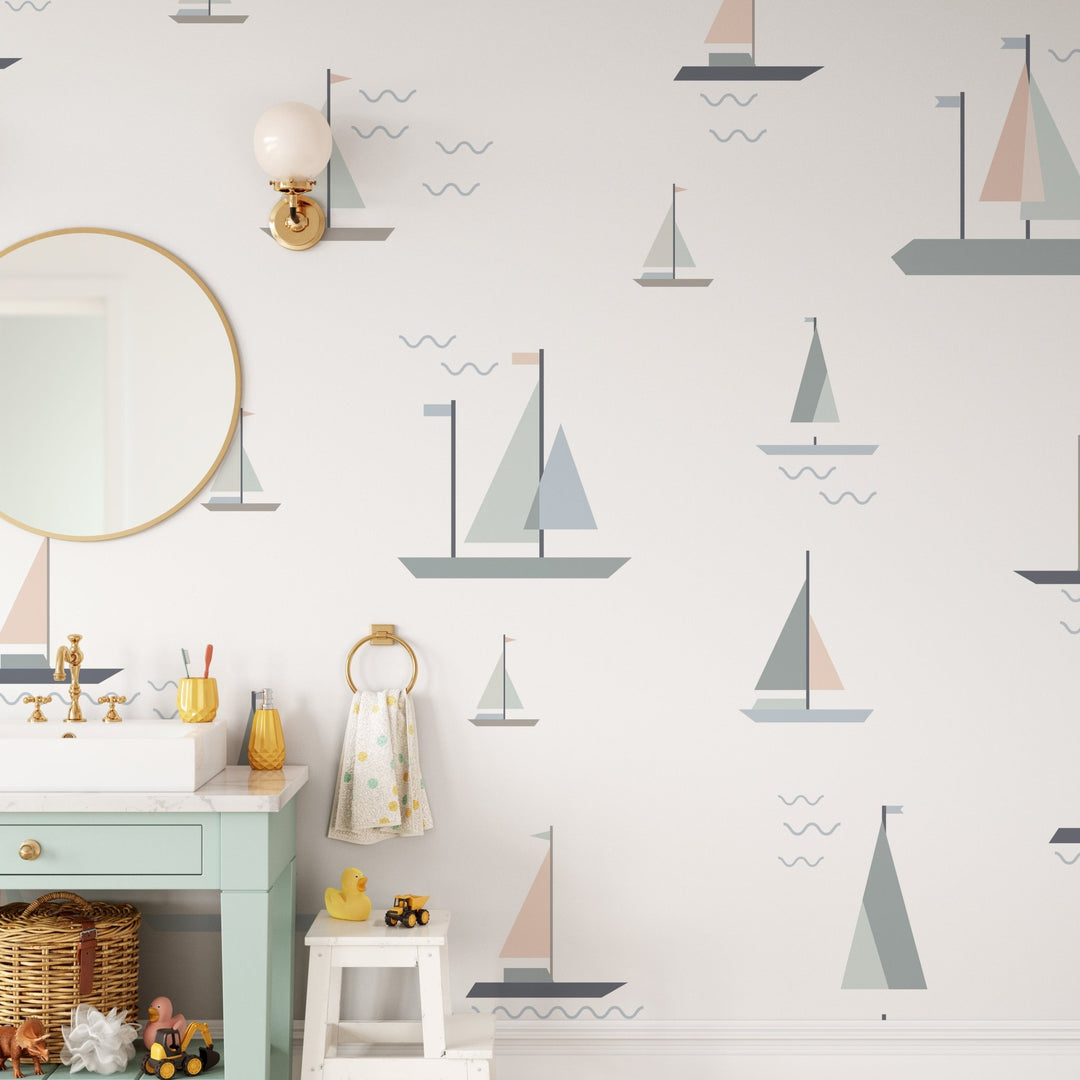 Sailboat and waves Removable Wall Decal Stickers for Home Decor