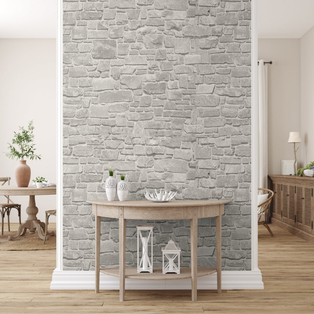 Stone Textured Peel and Stick Wallpaper - Grey Brick/Rock Design