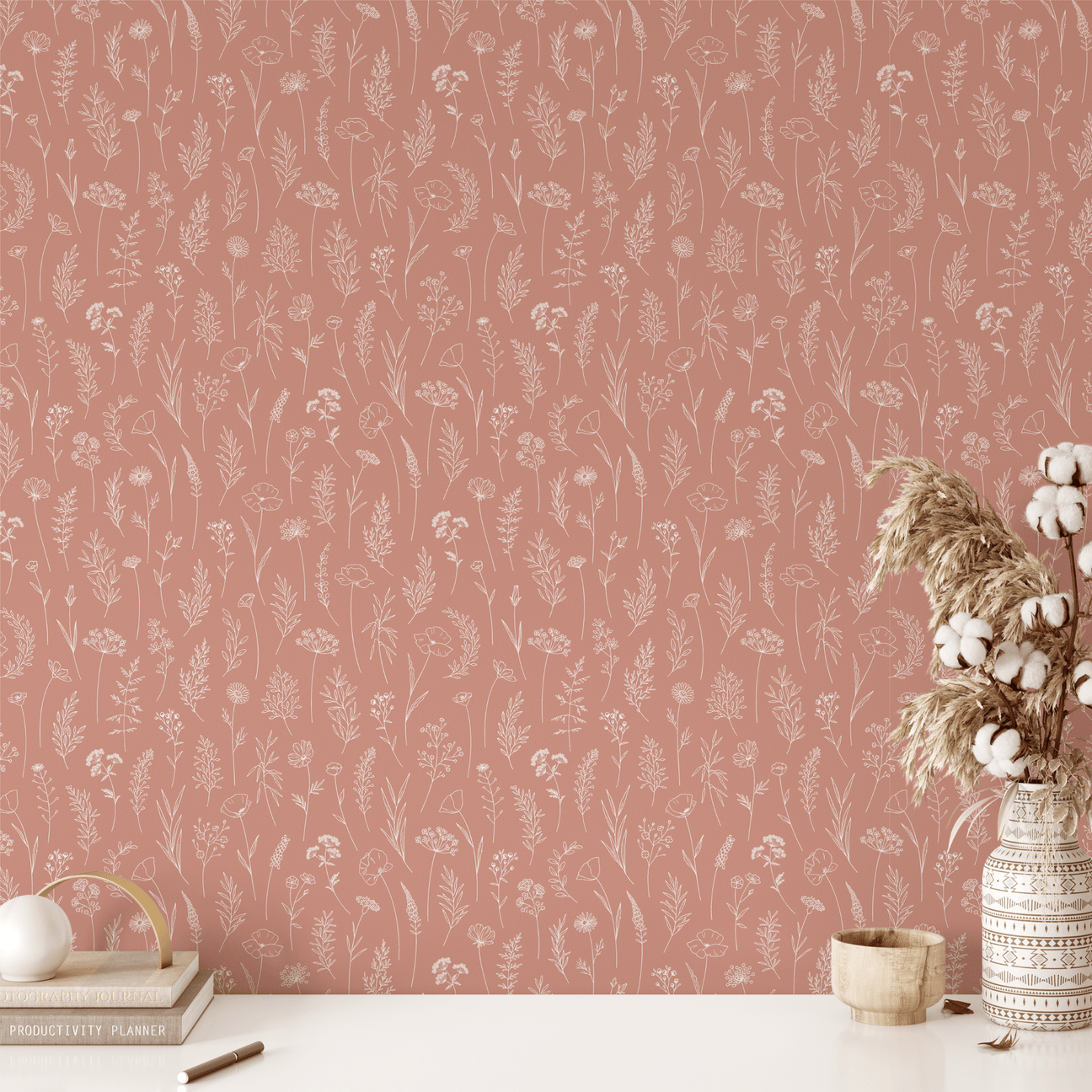 Terracotta Botany Peel and Stick Wallpaper